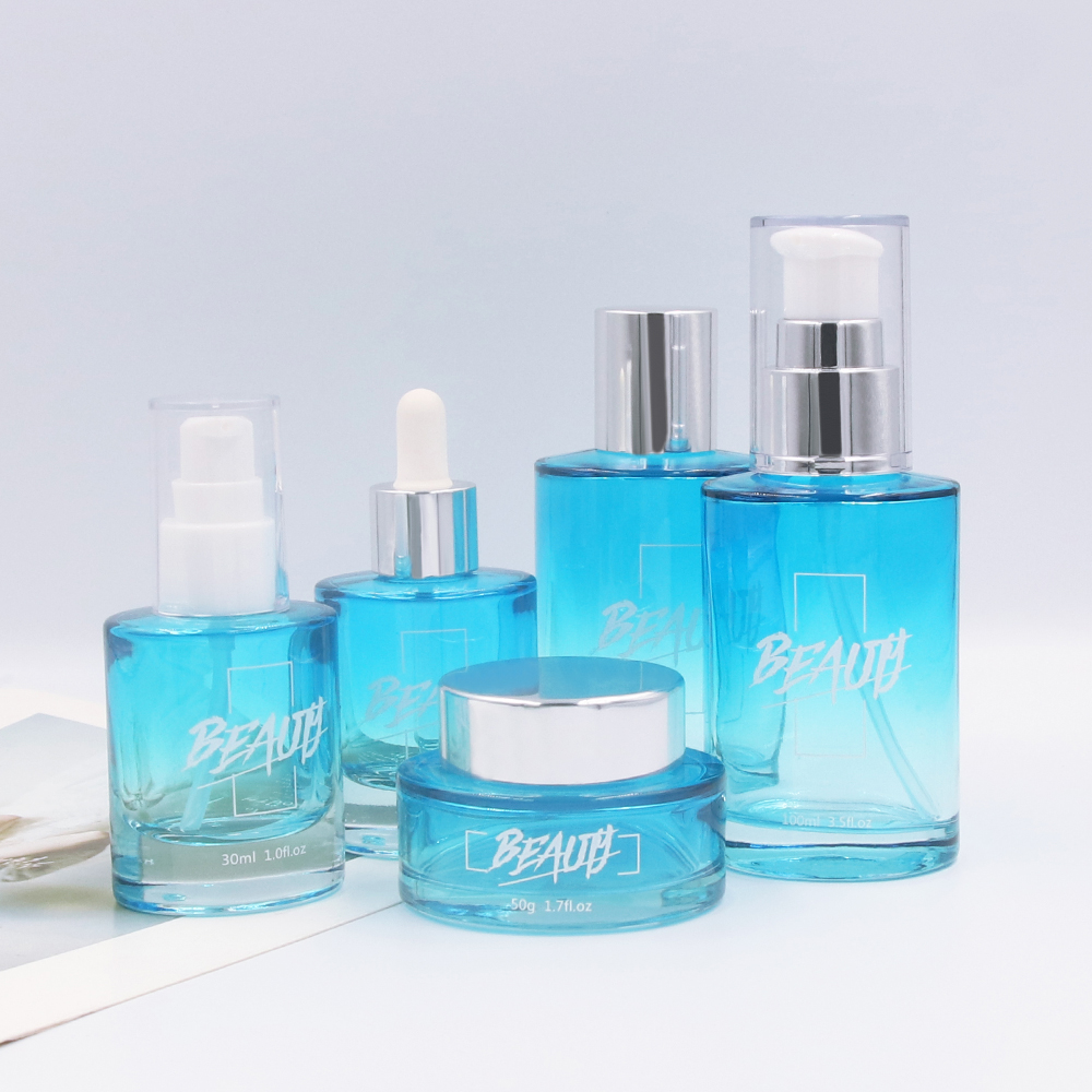 China Gradient Blue Transparent Skincare Bottle Dropper Lotion Mercury ...